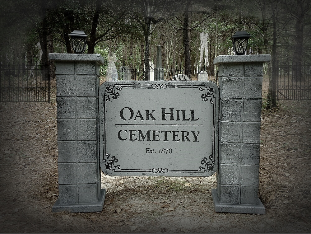 Lighted Oak Hill Cemetery 2 Sided Entrance Sign - Evil Soul Studios