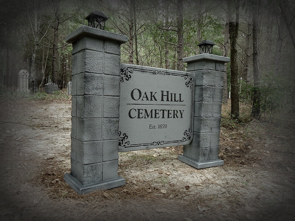 Lighted Oak Hill Cemetery 2 Sided Entrance Sign - Evil Soul Studios